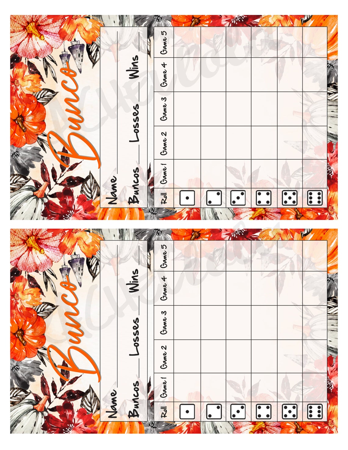 Fall Bunco Score Card Halloween Score Sheet Thanksgiving - Etsy