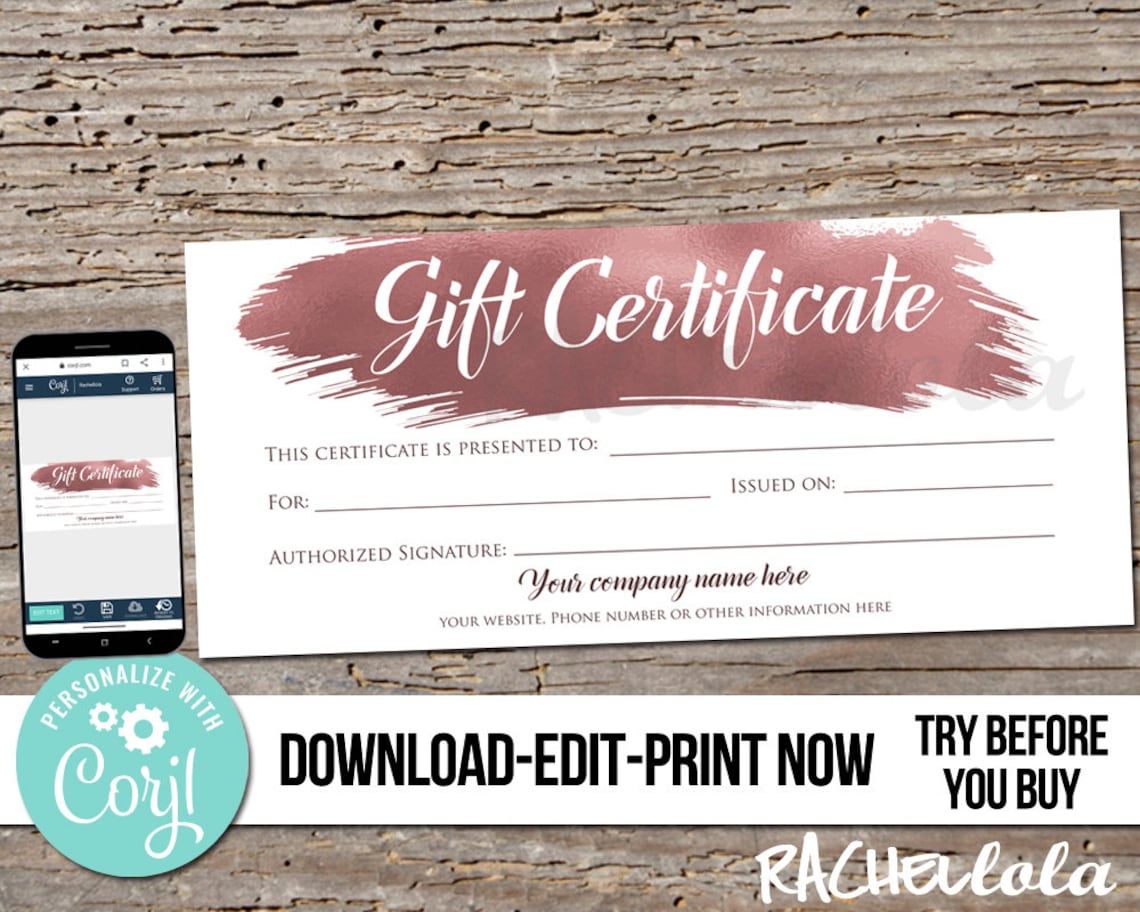 Printable Rose Gold Gift Certificate Template Editable - Etsy