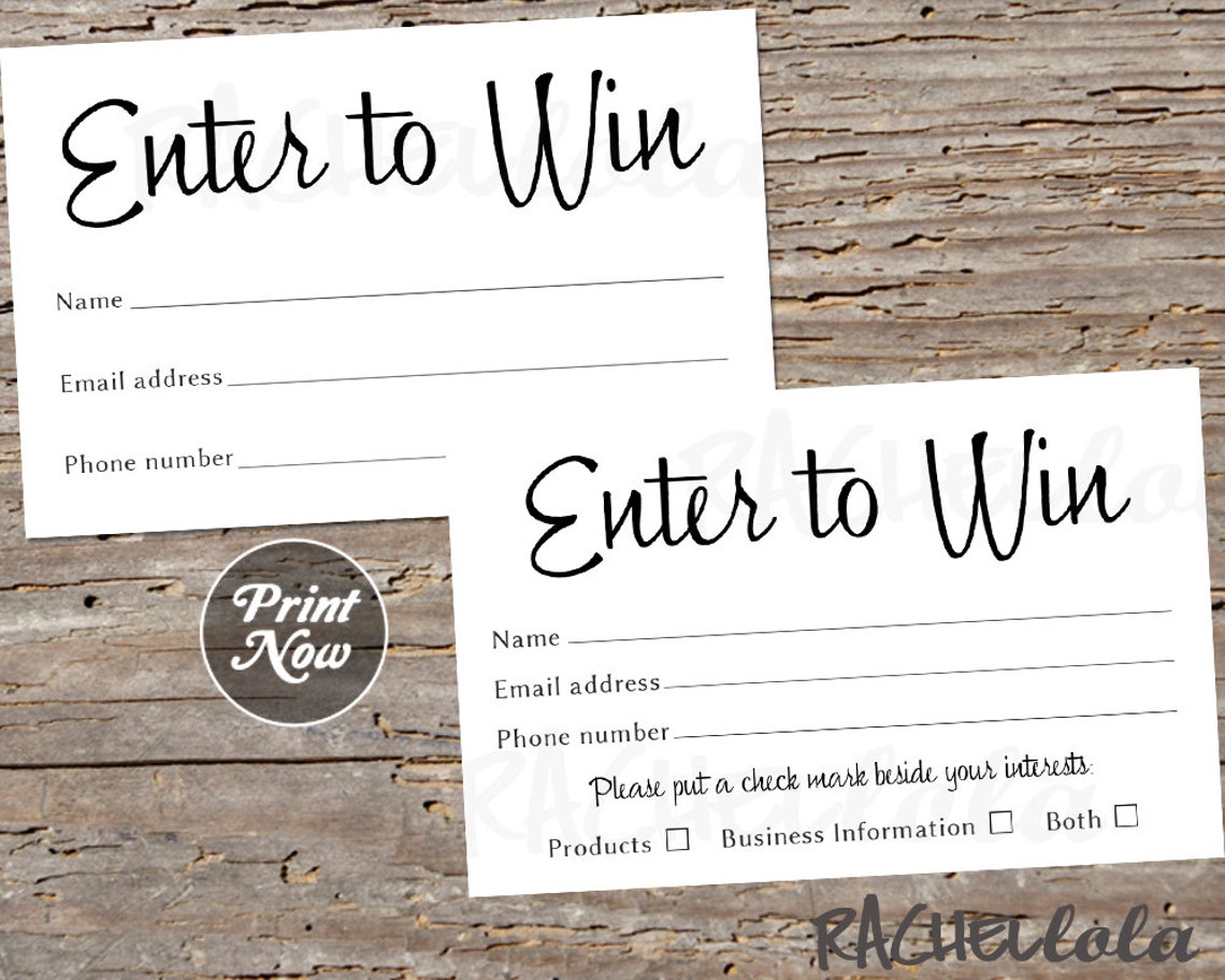 Raffle Ticket Template Printable Enter to Win Entry Form - Etsy