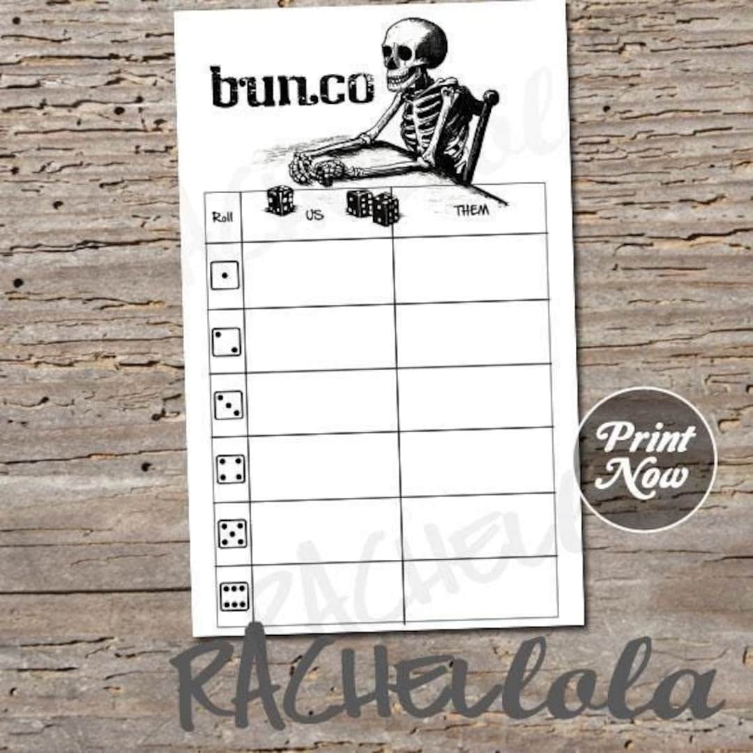 Skeleton Bunco, Halloween, Table Tally Sheets, Us Them Cards, Score ...