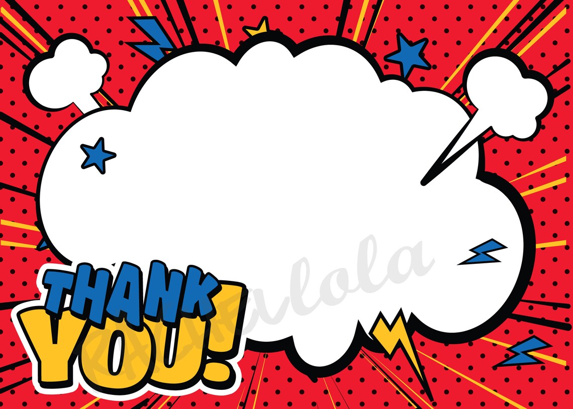 Comic Book Printable Thank You Note Cards Superhero Red - Etsy
