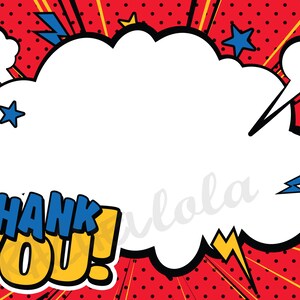 Comic Book Printable Thank You Note Cards, Superhero, Red, Blue, and ...