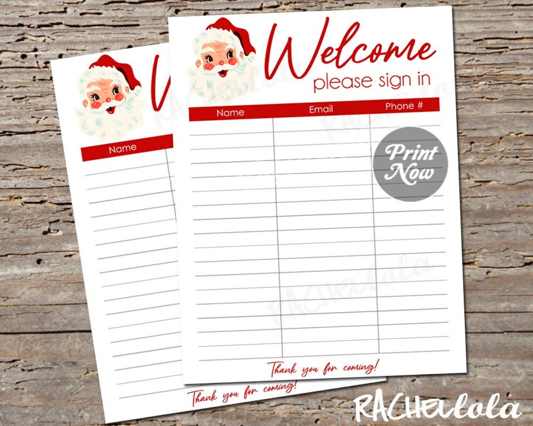 Printable Christmas Sign in Sheet, Santa Pictures, Breakfast With Santa ...
