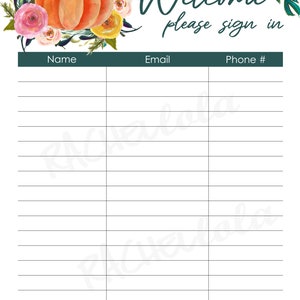 Printable Fall Sign in Sheet for Customers & Clients Autumn - Etsy UK