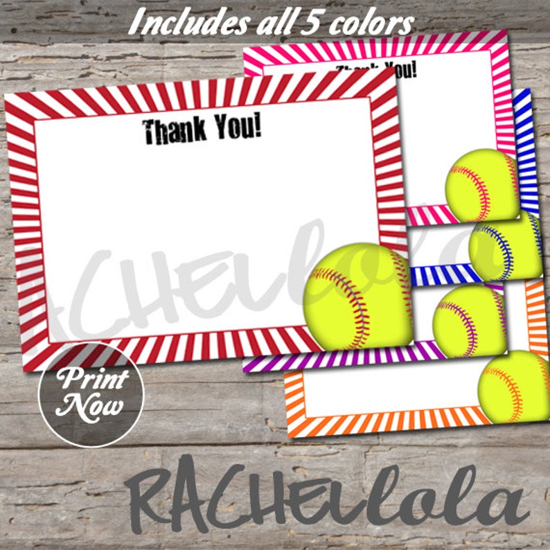 Softball Thank You Notes Printable Card Softball Birthday - Etsy