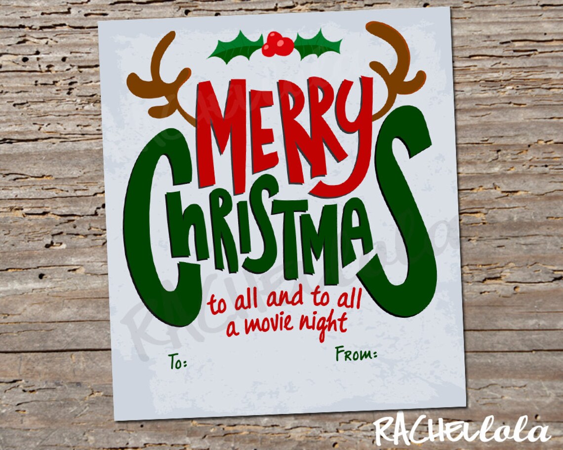 Merry Christmas Gift Tag Printable Movie Night Ticket - Etsy