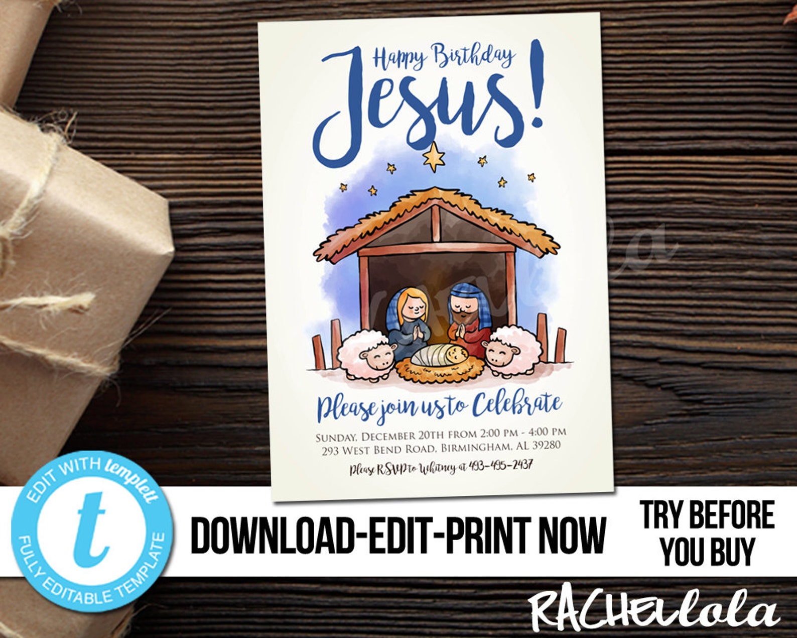 Editable Happy Birthday Jesus Christmas Party Invitation | Etsy