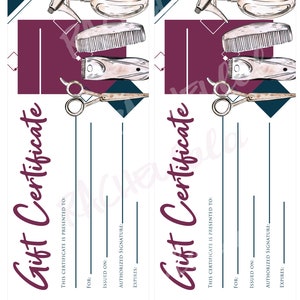Barber Gift Certificate Printable, Fillable Template, Mens Hair Salon ...