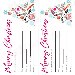 Christmas Cosmetics Gift Certificate Printable, Fillable Template ...