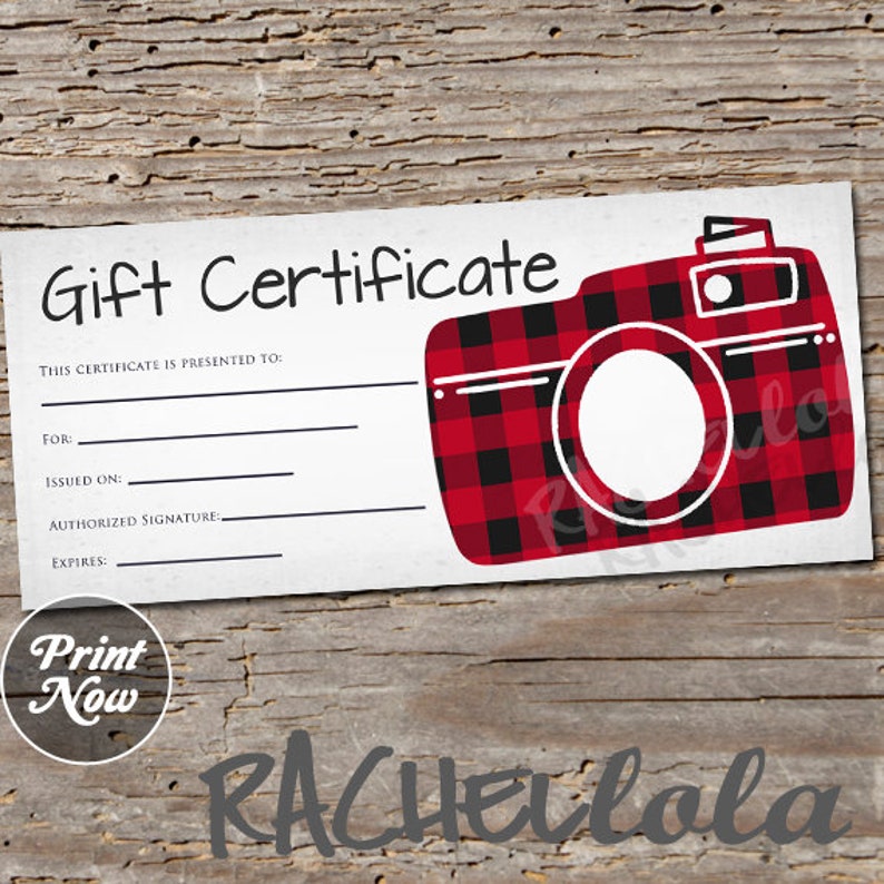Red Buffalo Plaid Photography Gift Certificate Printable - Etsy