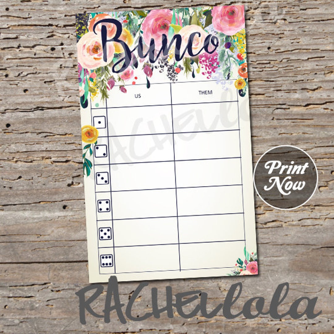 Floral Bunco, Table Tally Sheets, Us Them Tally Cards, Flower Score ...