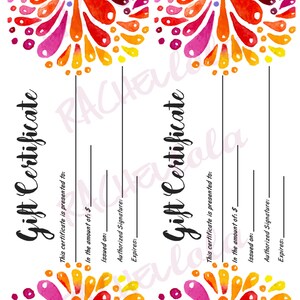 Printable Gift Certificate Template, Spring, Summer, Fun Colorful ...