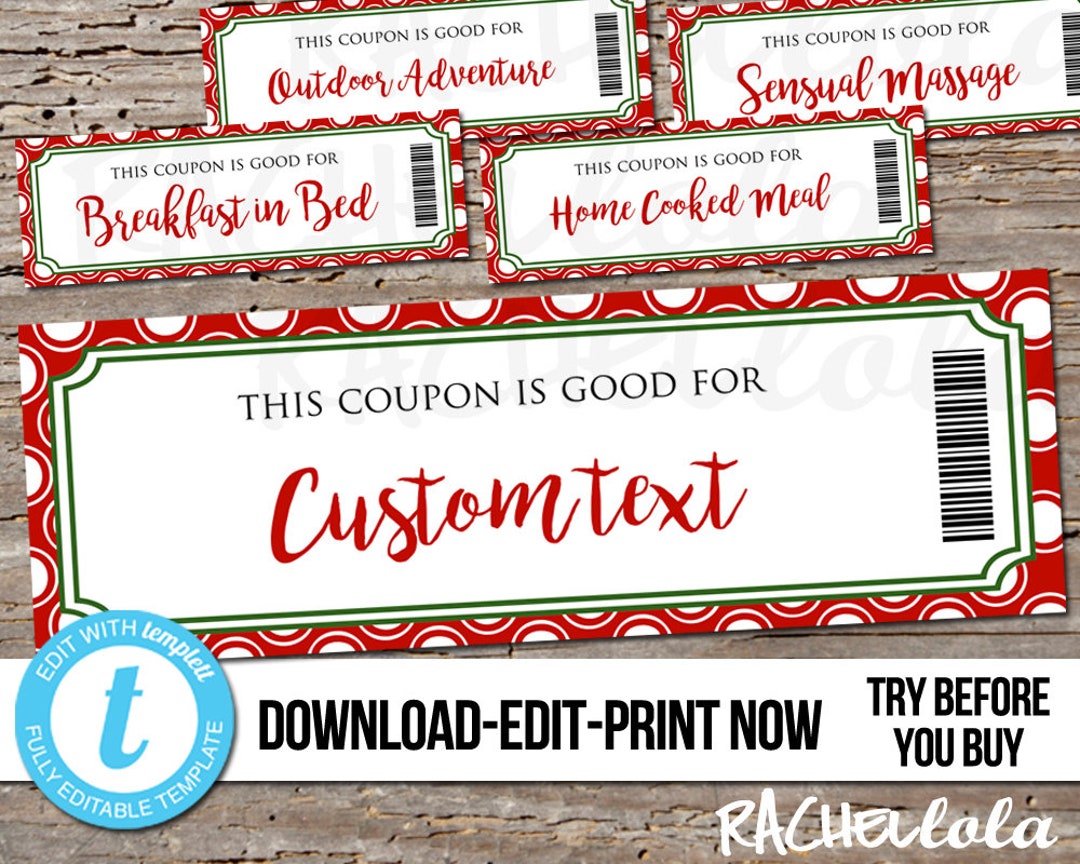 Editable Custom Printable Christmas Coupon Template, Gift Certificate ...