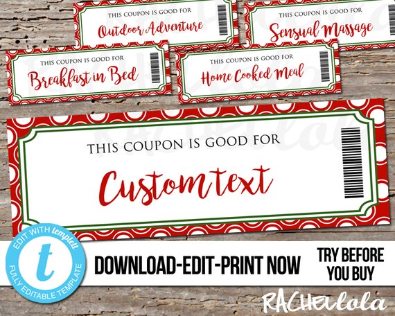 Editable Custom Printable Christmas Coupon Template Gift Certificate Editable Custom Printable Christmas Coupon Template Gift Certificate