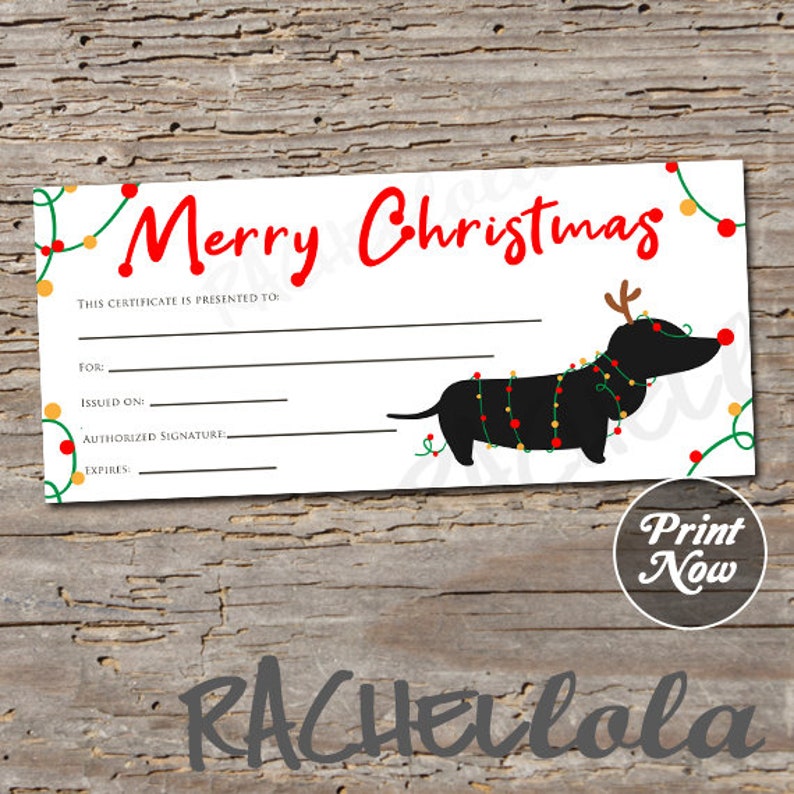 Printable Christmas Pet Gift Certificate Template Dog - Etsy