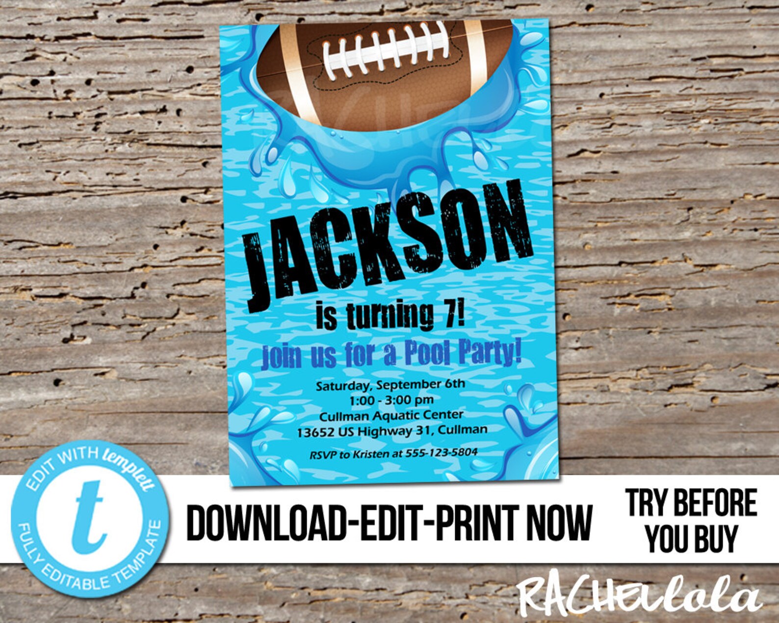 Editable Football Pool Party Birthday Invitation Printable - Etsy