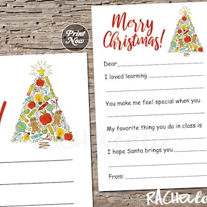 Christmas Card for Teacher, Thank You Note Printable, Kids, School ...