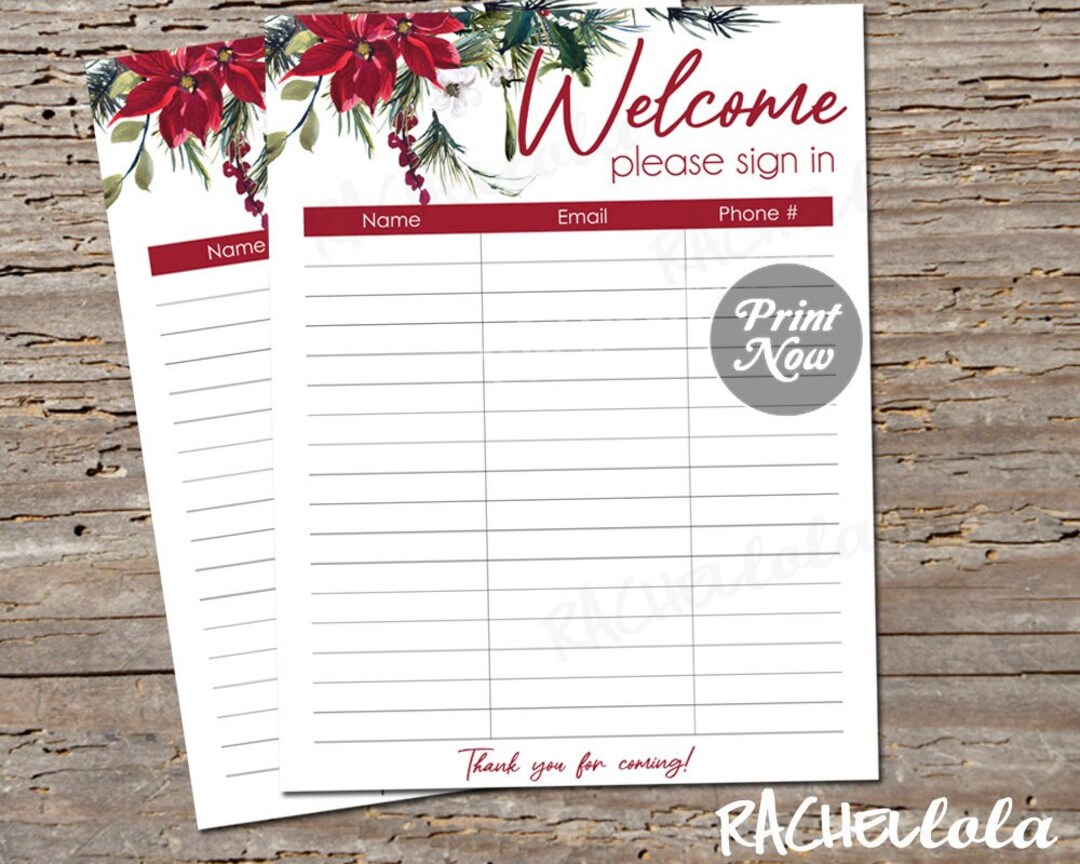 Printable Christmas Sign in Sheet, Holiday Real Estate Open House ...