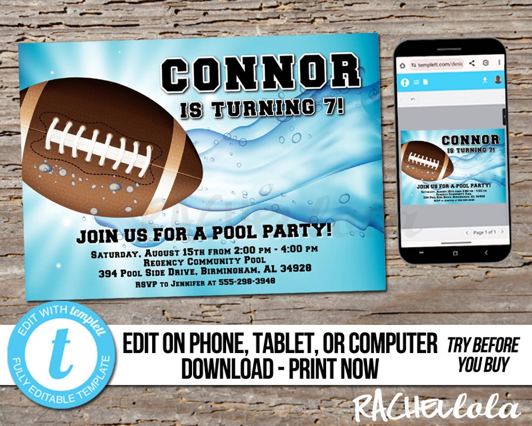 Editable Football Pool Party, Birthday Invitation, Printable Template ...
