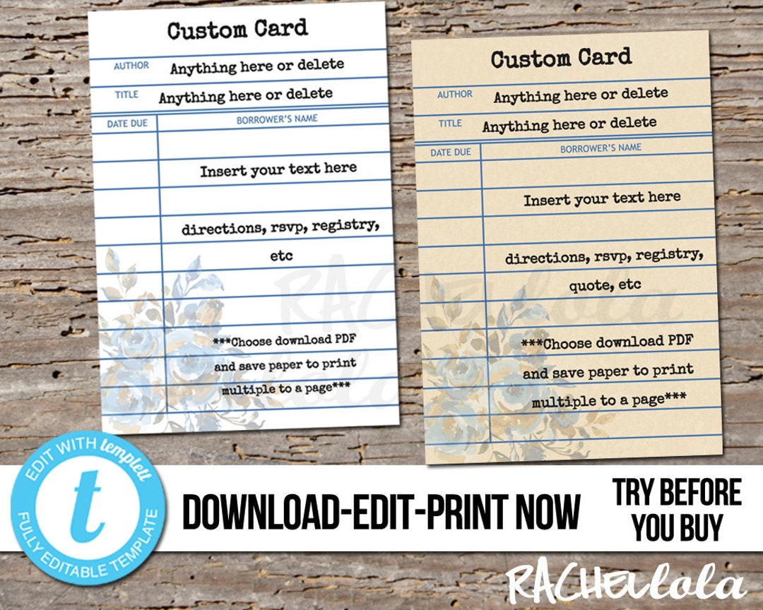 Floral Library Card Invitation Insert Printable Template - Etsy