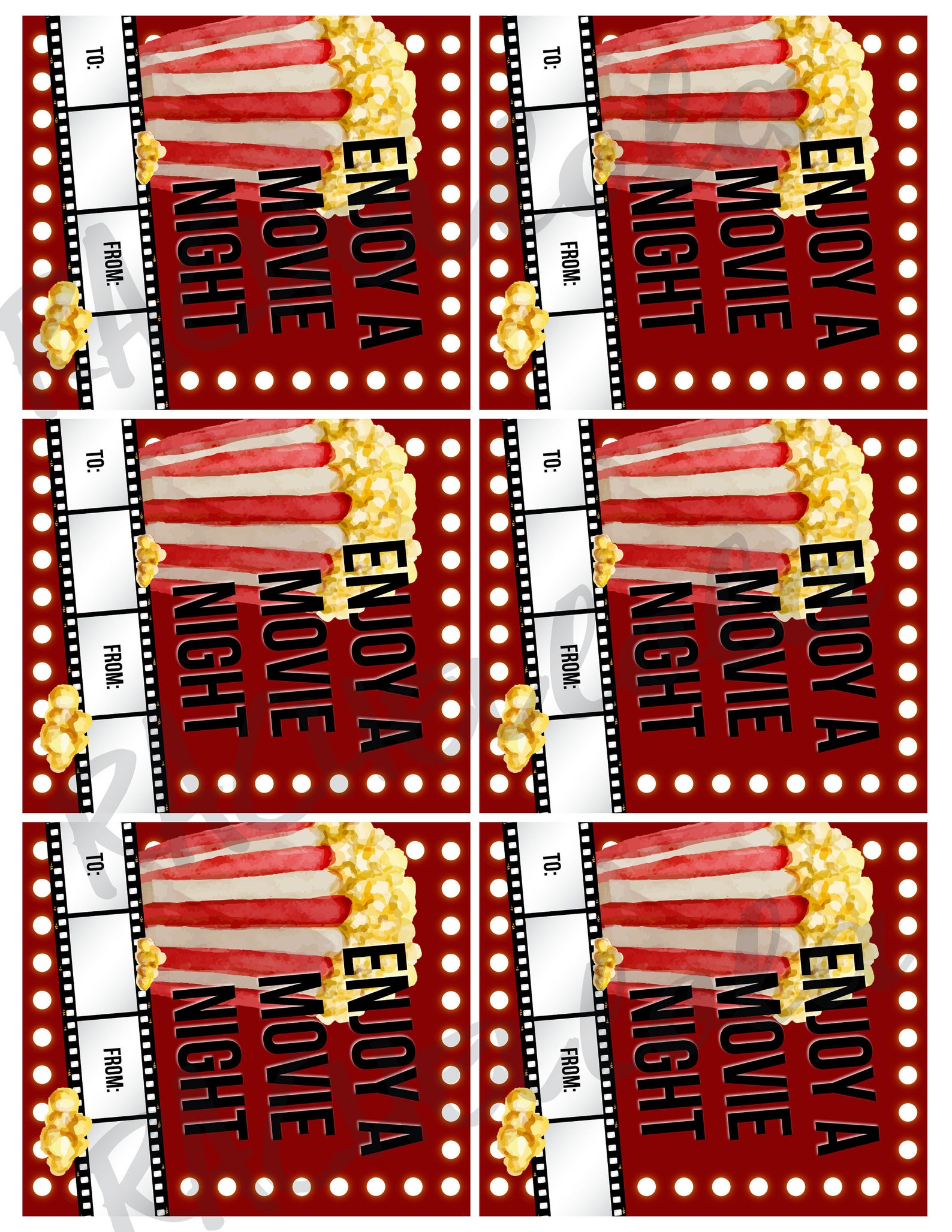 Movie Night Gift Tag Popcorn Movie Ticket Teacher Last - Etsy