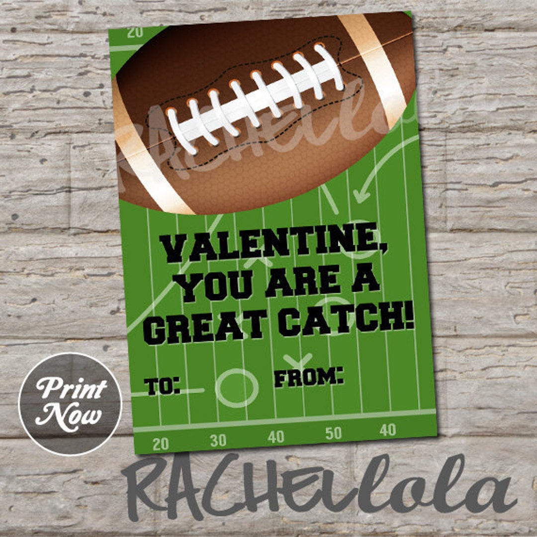 Football Valentine's Day Card for Kids, Printable Template, Sport ...