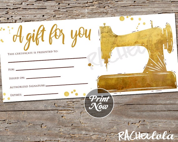 Printable Sewing Machine Gift Certificate template, Gold Appliqué ...