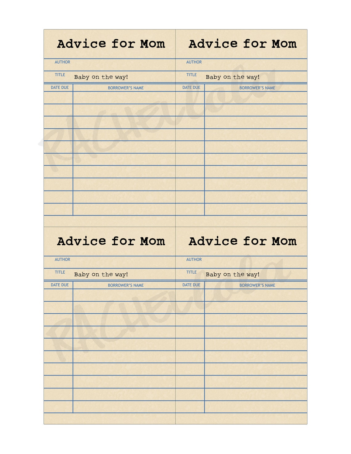 Library Card Advice for Mom and Dad Book Baby Shower Advice | Etsy