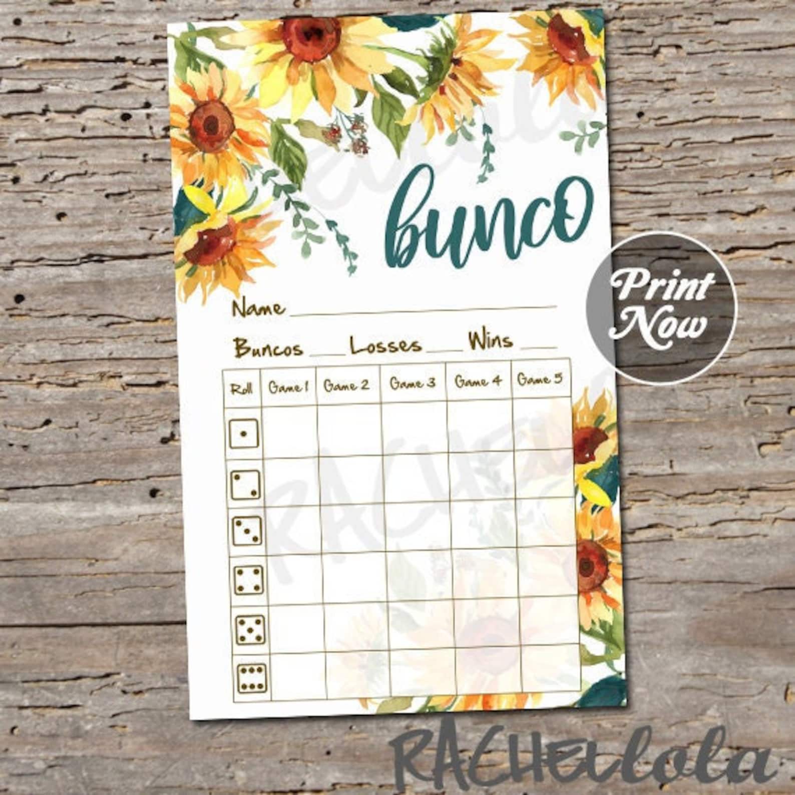 Sunflower Bunco Score Card, Fall Score Sheet, Winter Flower Bunko Party ...