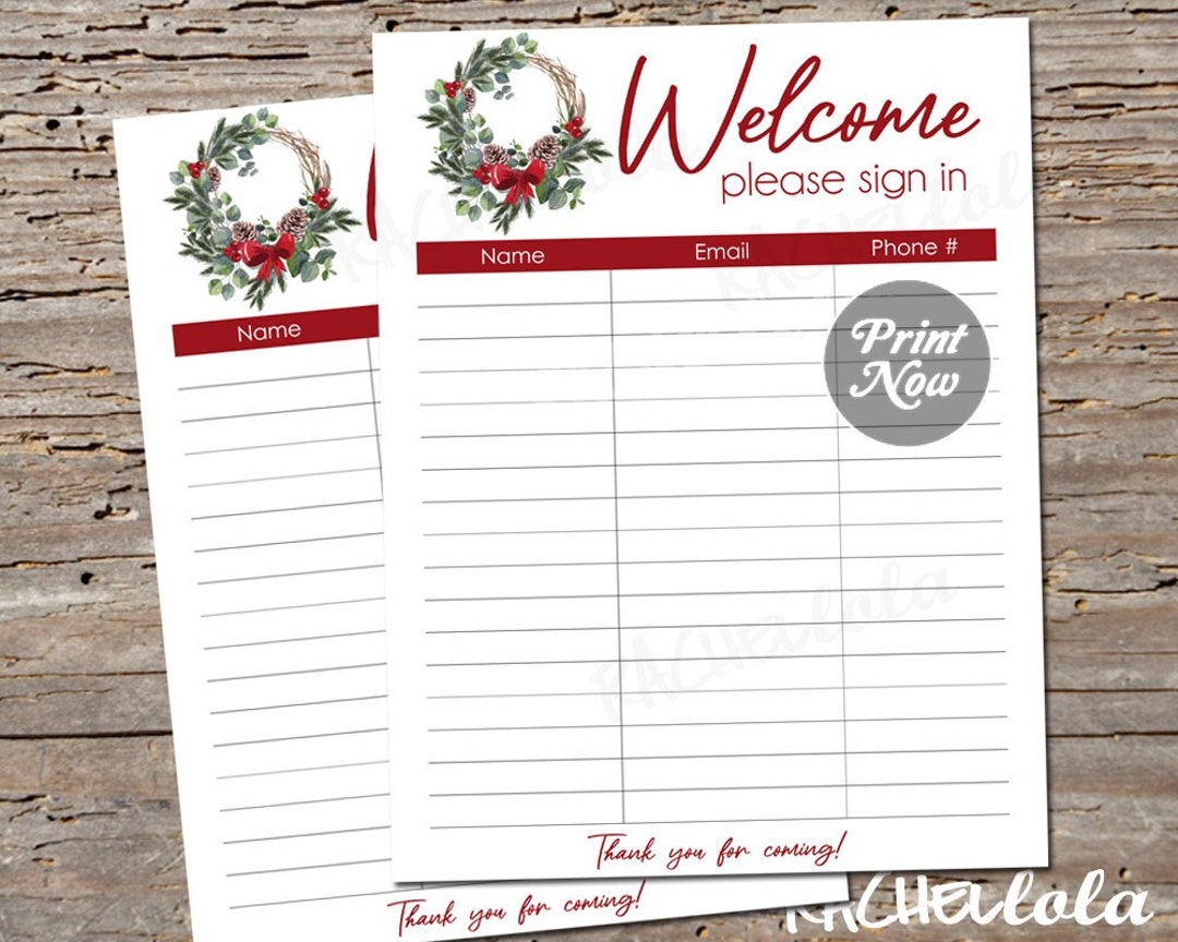 Printable Christmas Sign in Sheet, Volunteer Check In, Holiday Open ...