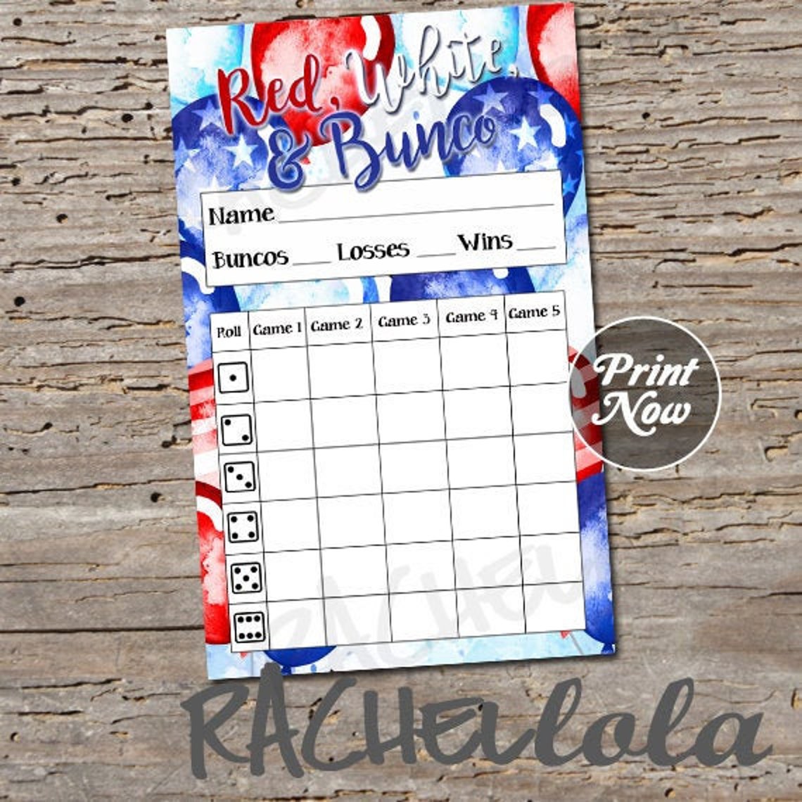 4th of July Bunco Score Card Independence Day Score Sheet - Etsy