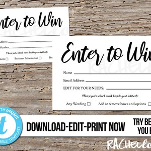 Editable Raffle Ticket Template, Printable Door Prize Entry Form, Enter ...