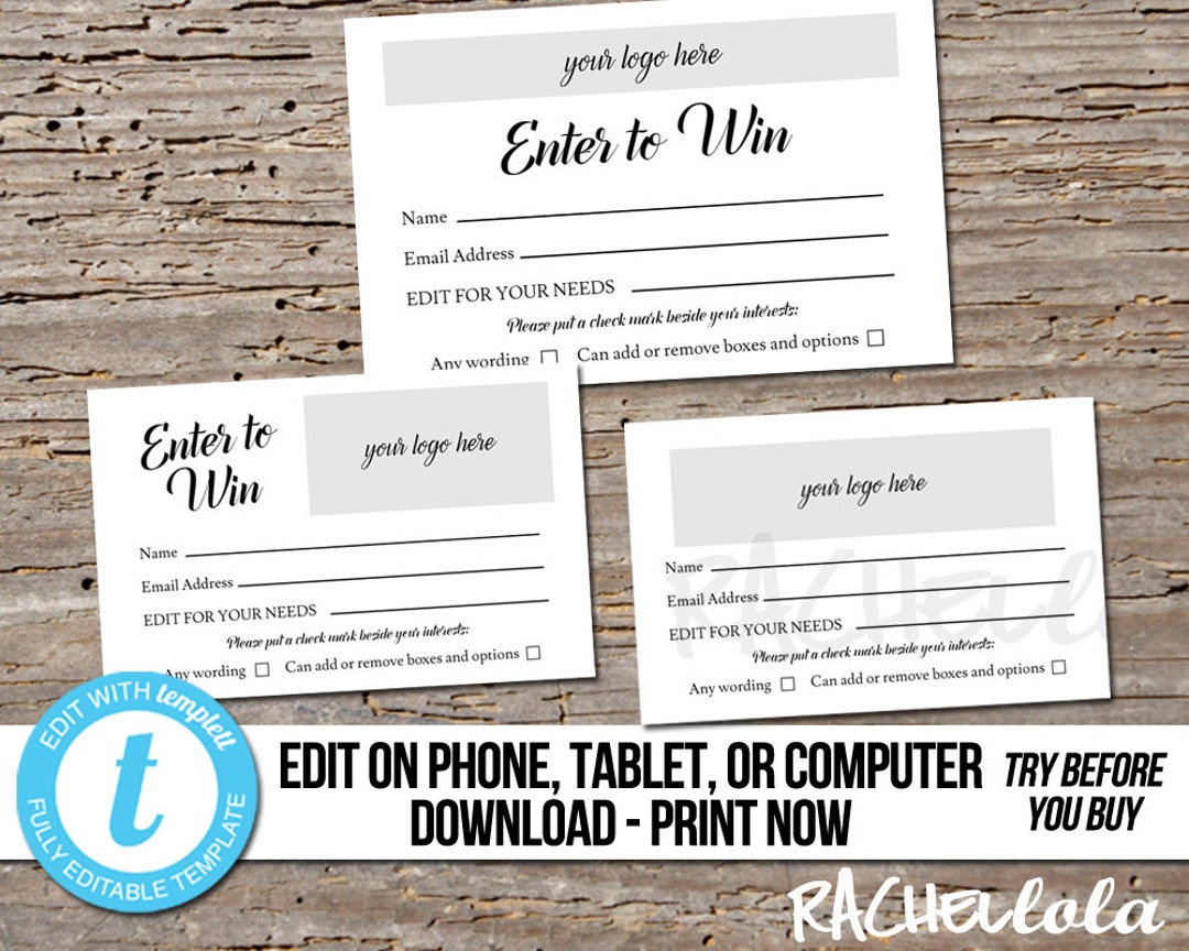 Editable Raffle Ticket Template, Printable Door Prize Entry Form, Enter ...