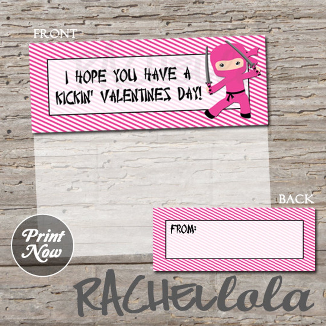 Pink Ninja Valentine Bag Topper, Printable, Have a Kickin Valentines ...