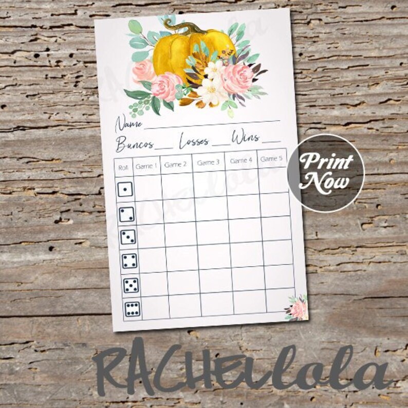 Flower Pumpkin Bunco Score Card Fall Halloween Score Sheet - Etsy