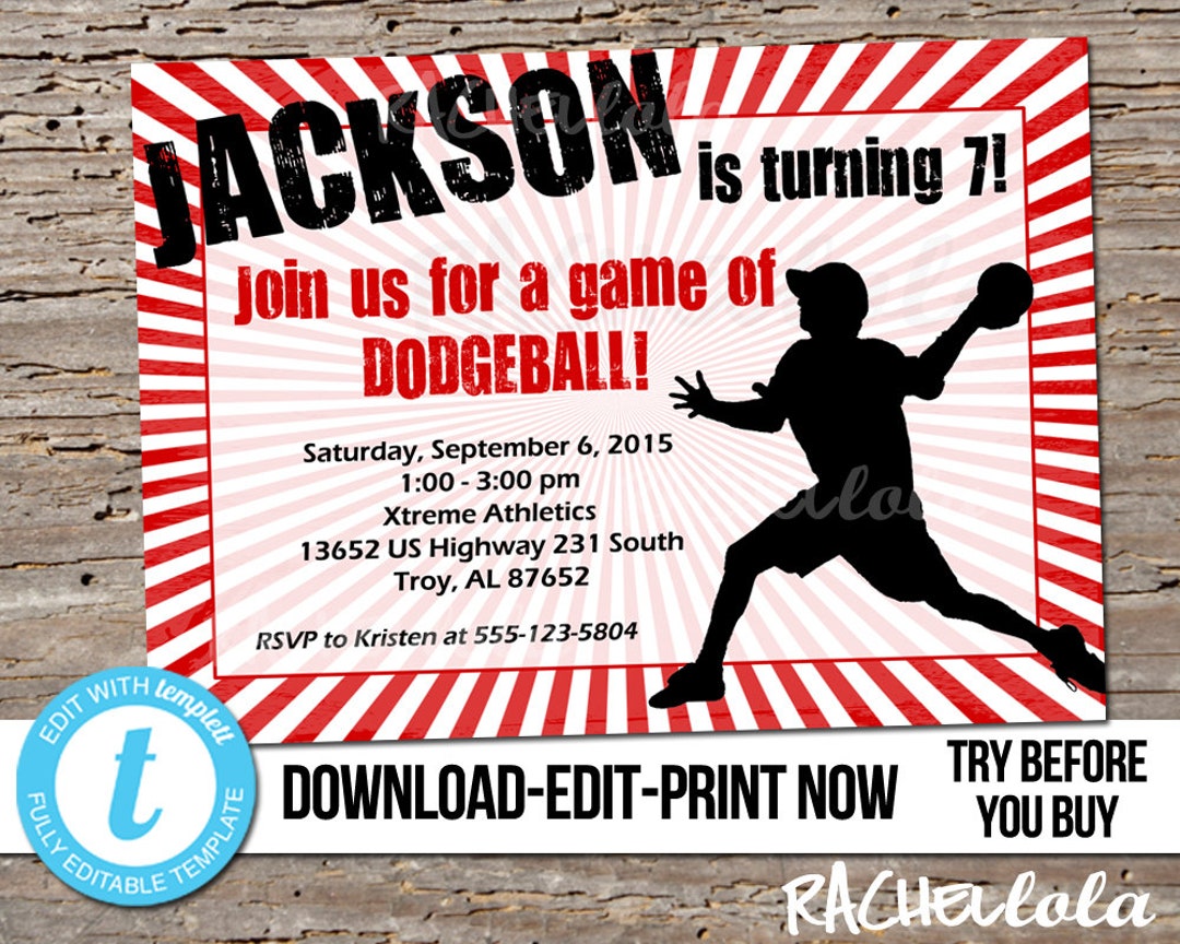 Editable Dodgeball Birthday Party Invitation, Printable Template ...