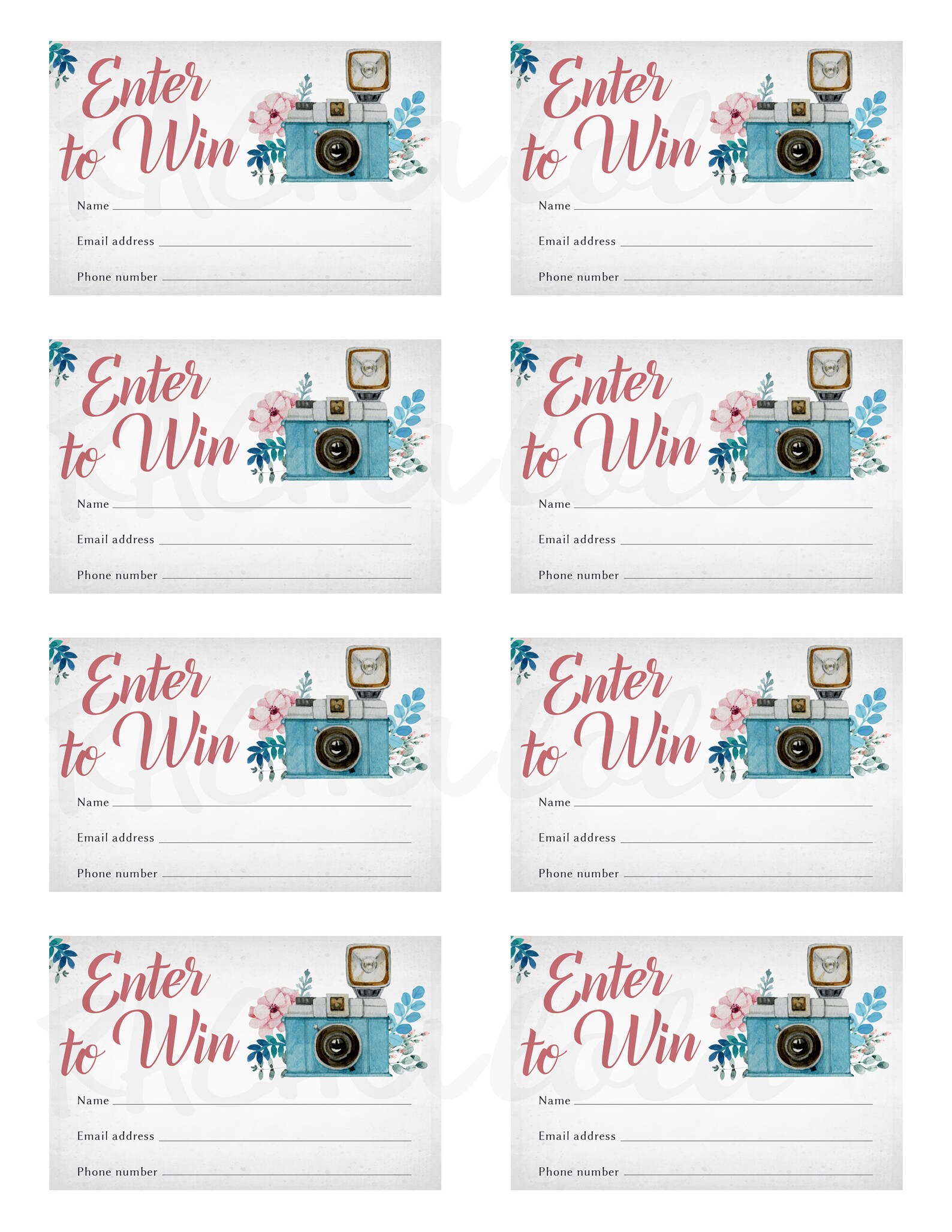 Photography Raffle Ticket Template Printable Door Prize Entry - Etsy