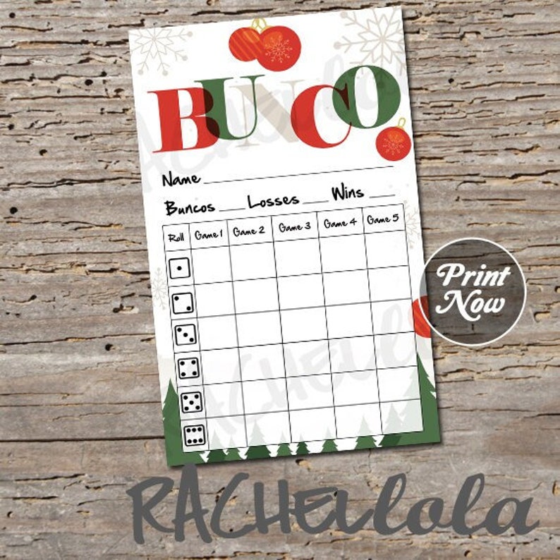 Christmas Bunco Score Card, Score Sheet, Simple Bunko Party, Scorecard ...