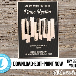 Editable Piano Recital Invitation, Printable Template, Senior Concert ...