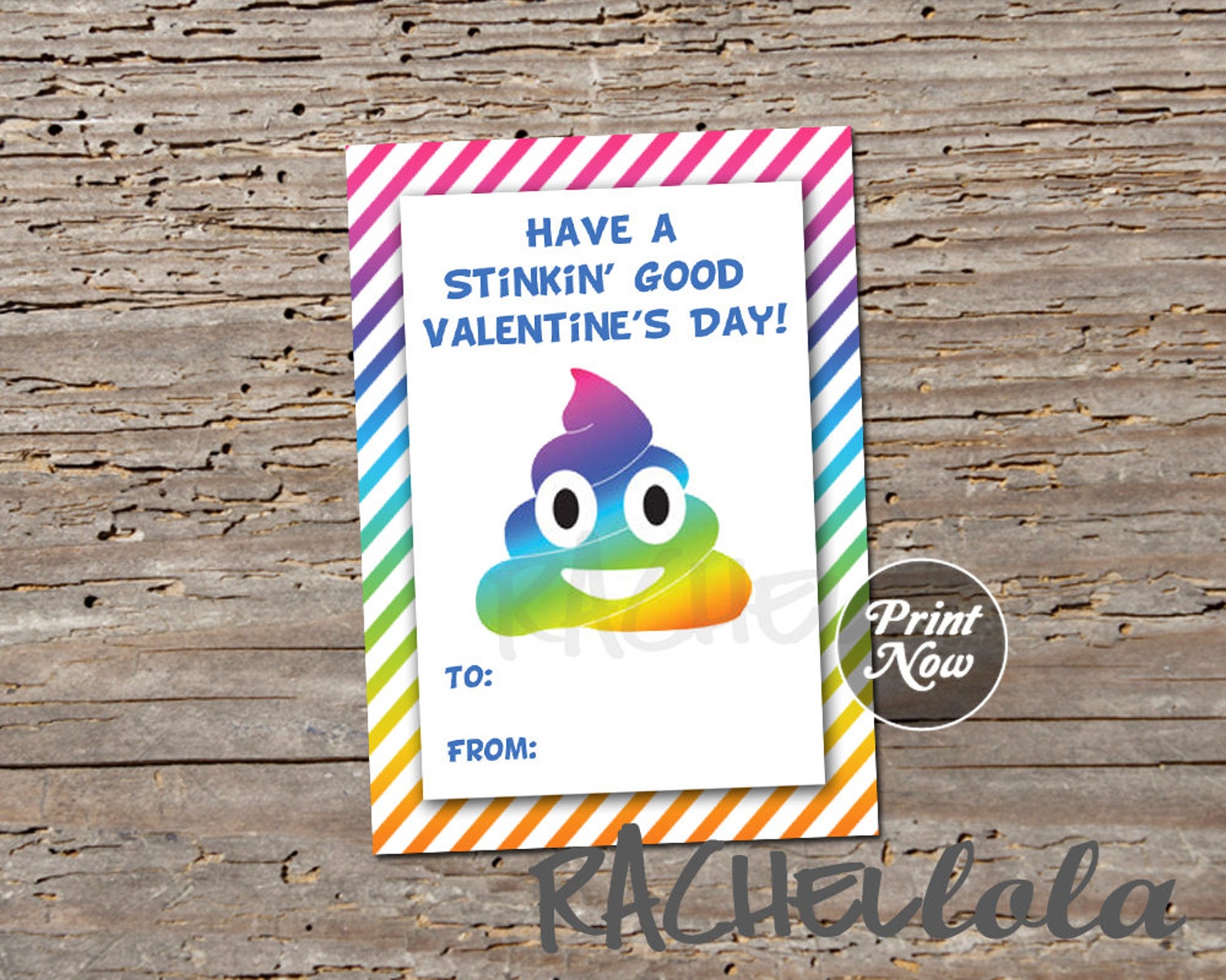 Rainbow Poop Emoji Valentine's Day Card for Kids - Etsy
