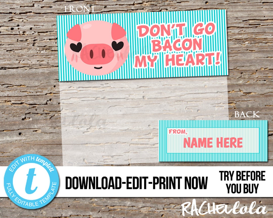 Pig Valentine Bag Topper, Valentine's Day, Printable Treat Candy, Boy ...