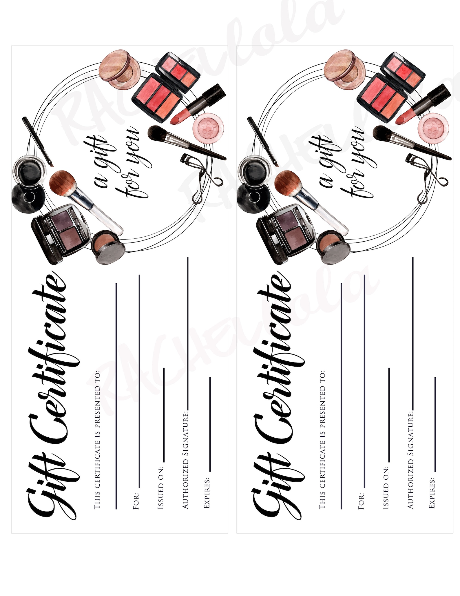 Makeup Gift Certificate Printable, Fillable Template, Christmas ...