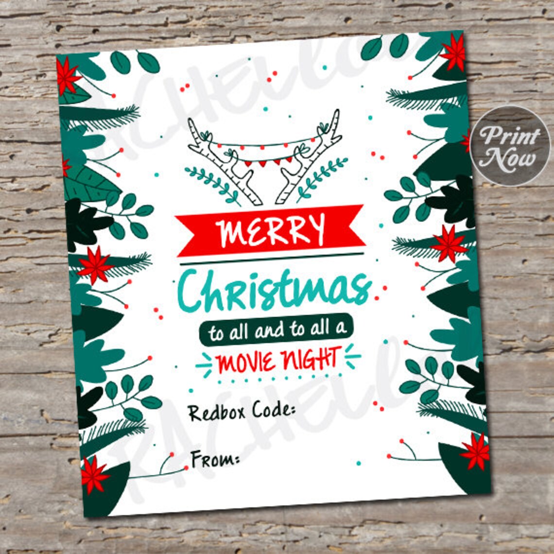 Printable Christmas Redbox Code Gift Tag Teacher Movie Night | Etsy