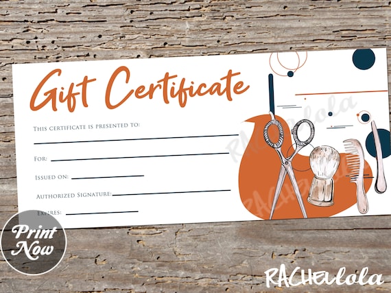 Barber Gift Certificate Printable Fillable Template Mens - Etsy