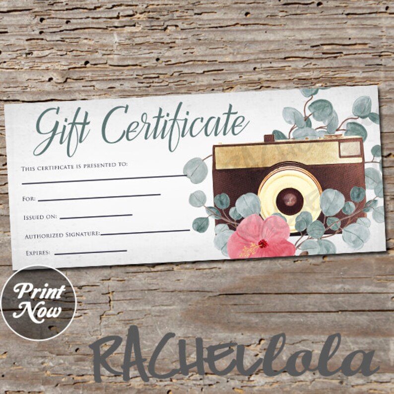 Editable Custom Printable Photography Gift Certificate Template Rustic 