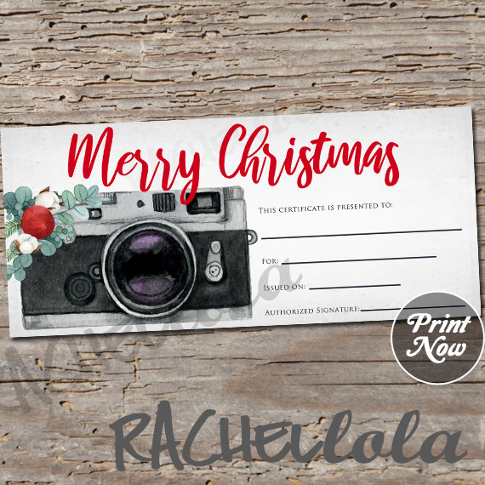 Printable Christmas Photography Gift Certificate Template - Etsy
