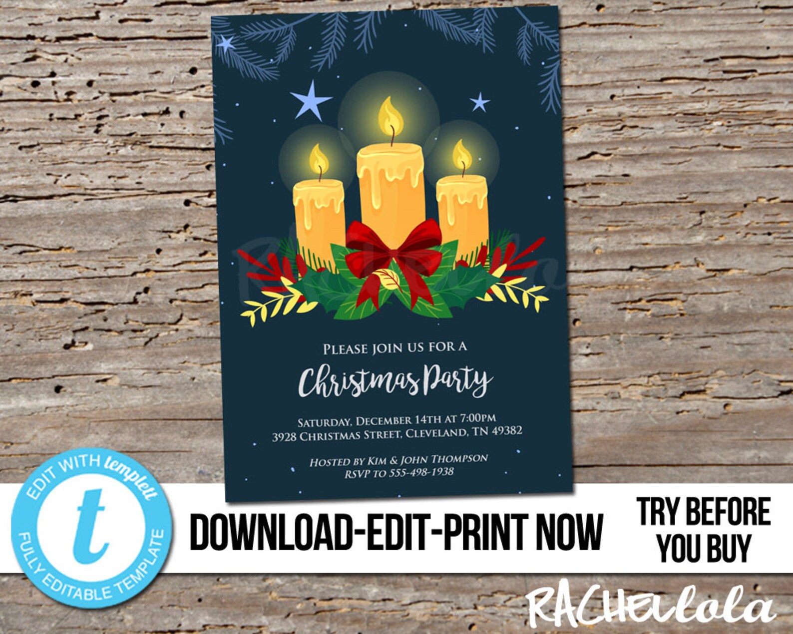 Editable Candlelight Service Christmas Party Printable Invitation ...
