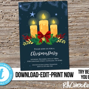 Editable Candlelight Service Christmas Party Printable Invitation ...