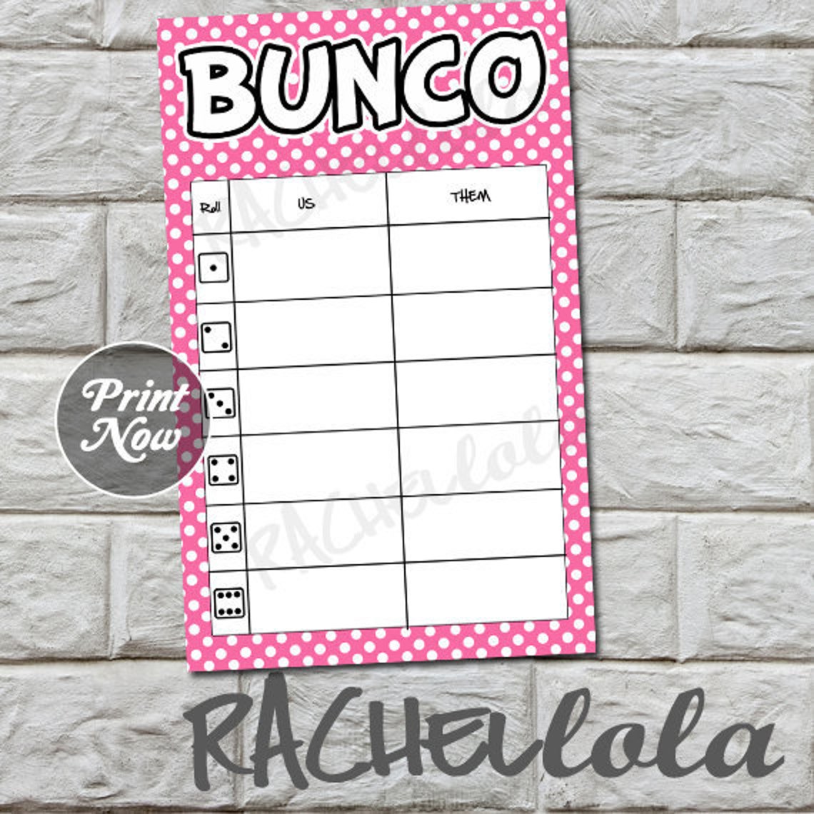 Pink Polka Dot Bunco Table Tally Sheets, Us Them Tally Cards, Score ...