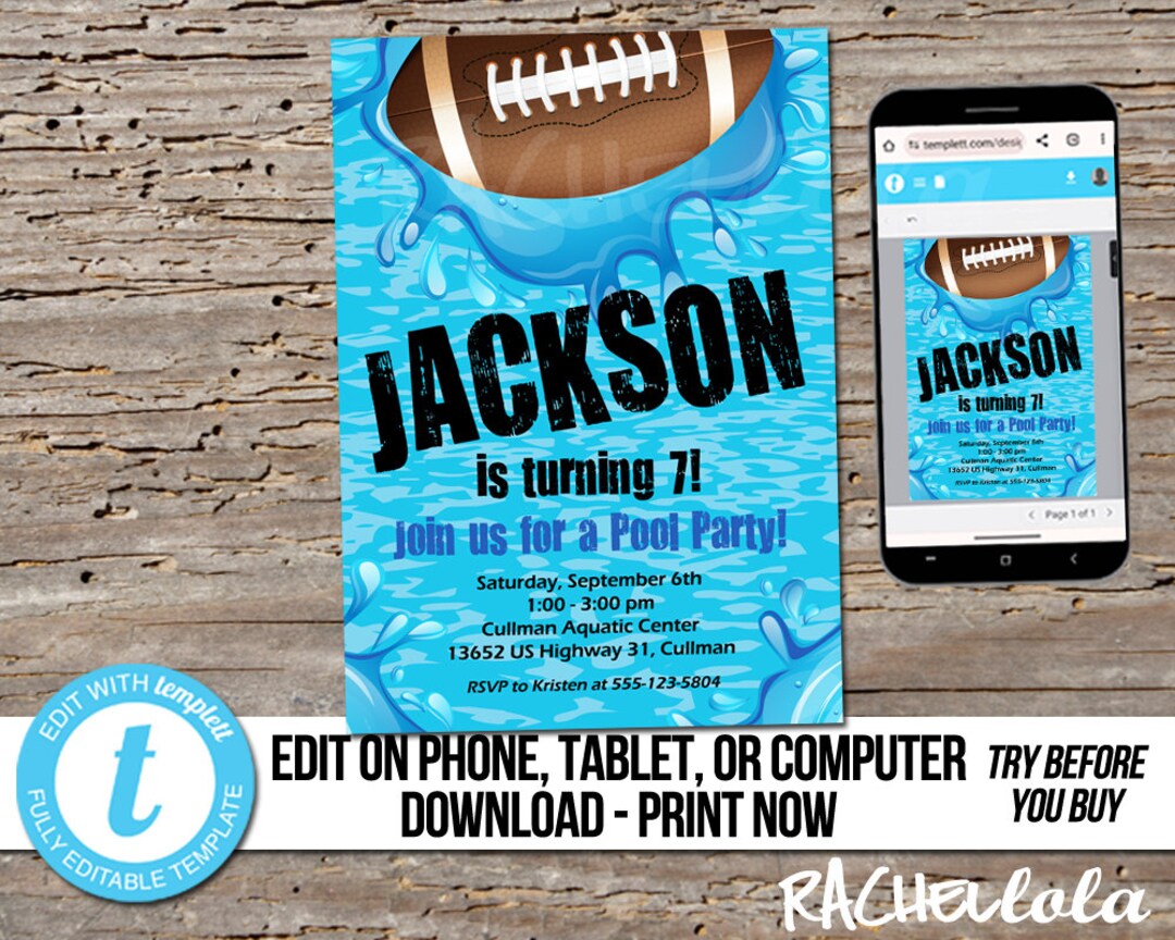 Editable Football Pool Party, Birthday Invitation, Printable Template ...